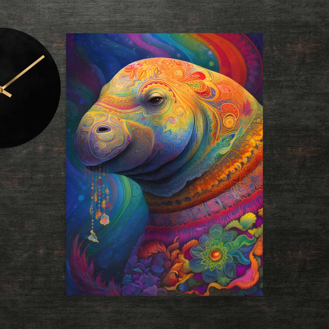 Colorful Manatee Poster | Manatee Art | Wall Art | Art Print | Poster ...