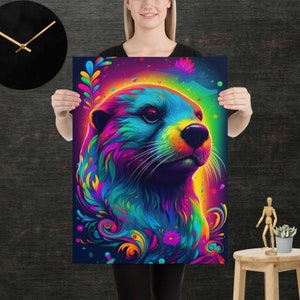 Neon Otter | Cute Animal Poster | Colourful Animal Portrait | Unique ...