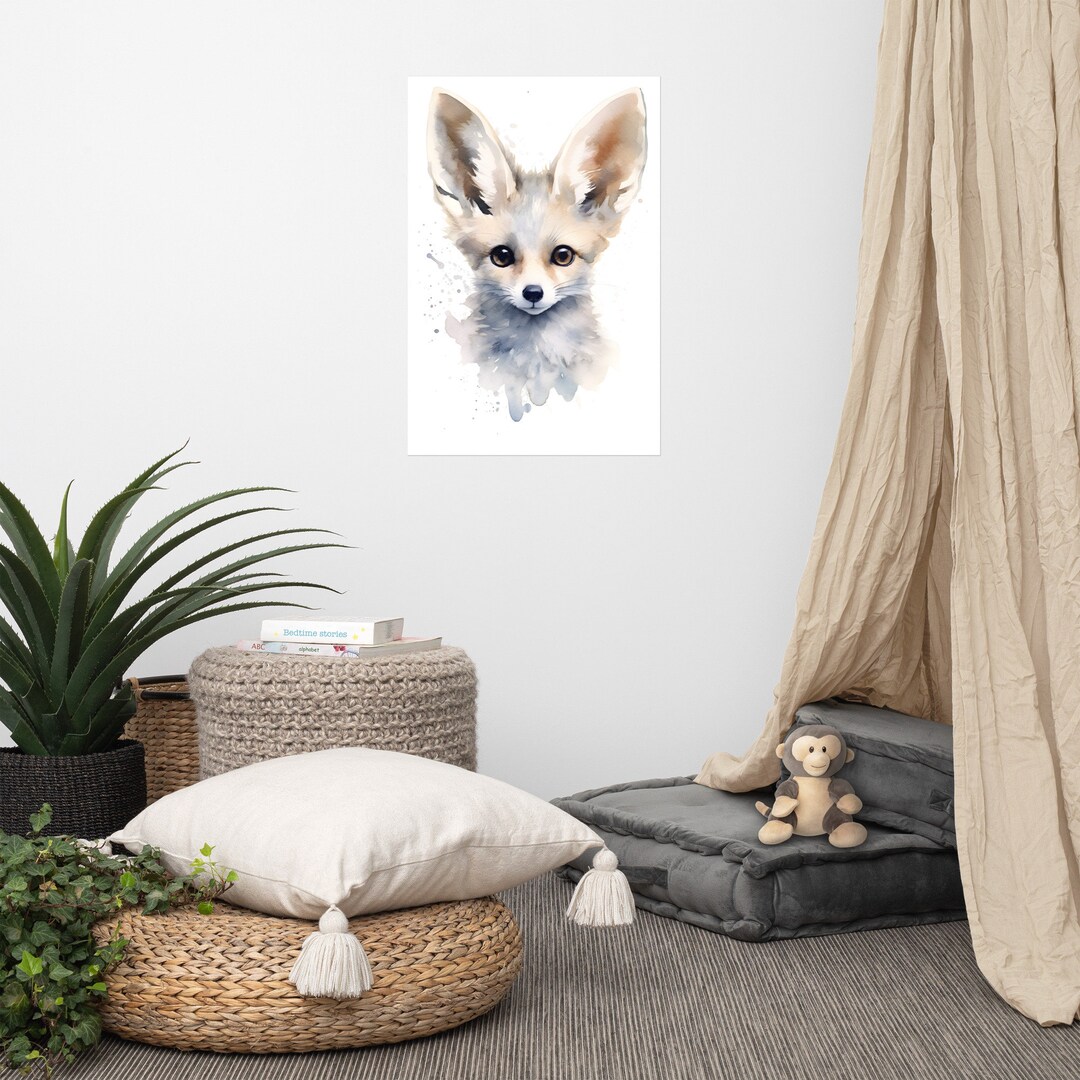 Cute Fennec Fox Poster | Baby Art | Nursery Watercolor Art | Adorable ...