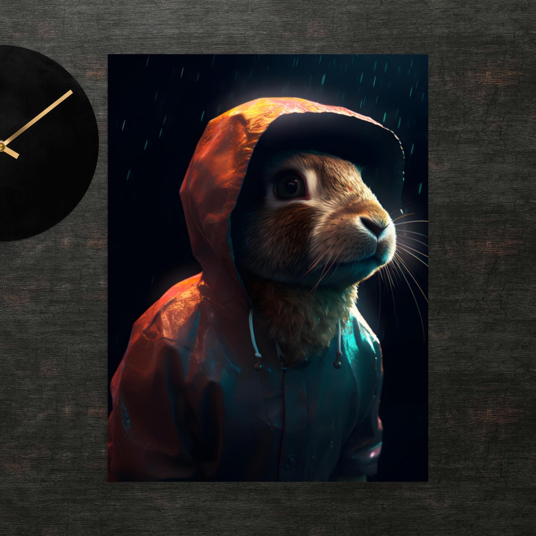 Rabbit in Raincoat Art Print | Funny Animal Poster - Etsy