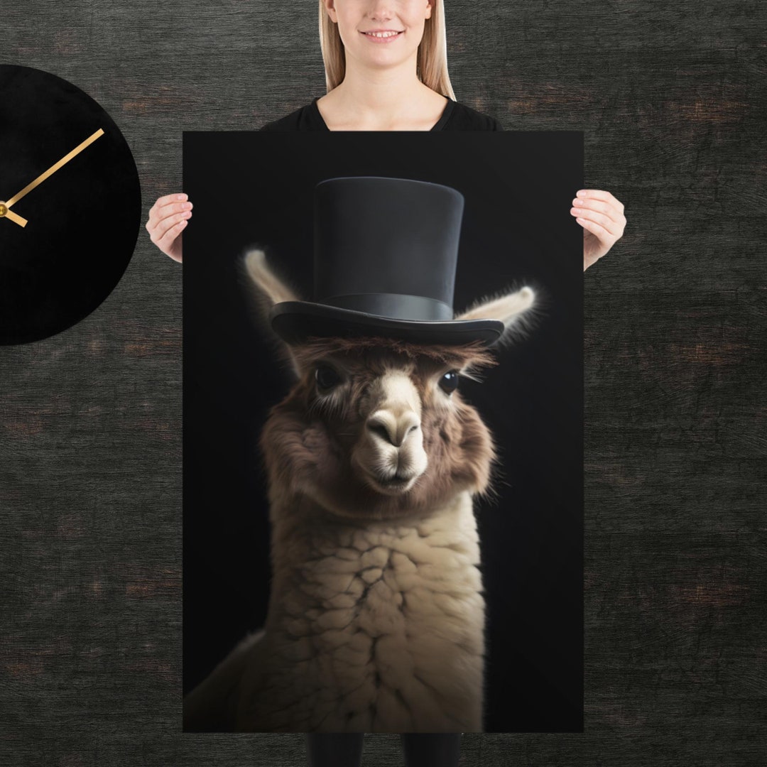 Alpaca Top Hat Portrait Print | Whimsical Animal Poster - Etsy