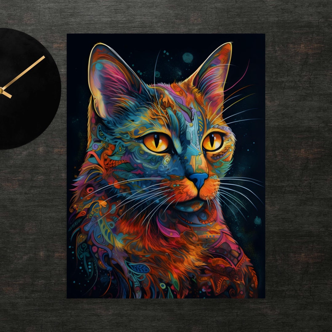 Colorful Cat Poster | Cat Art | Wall Art | Art Print | Poster Print - Etsy