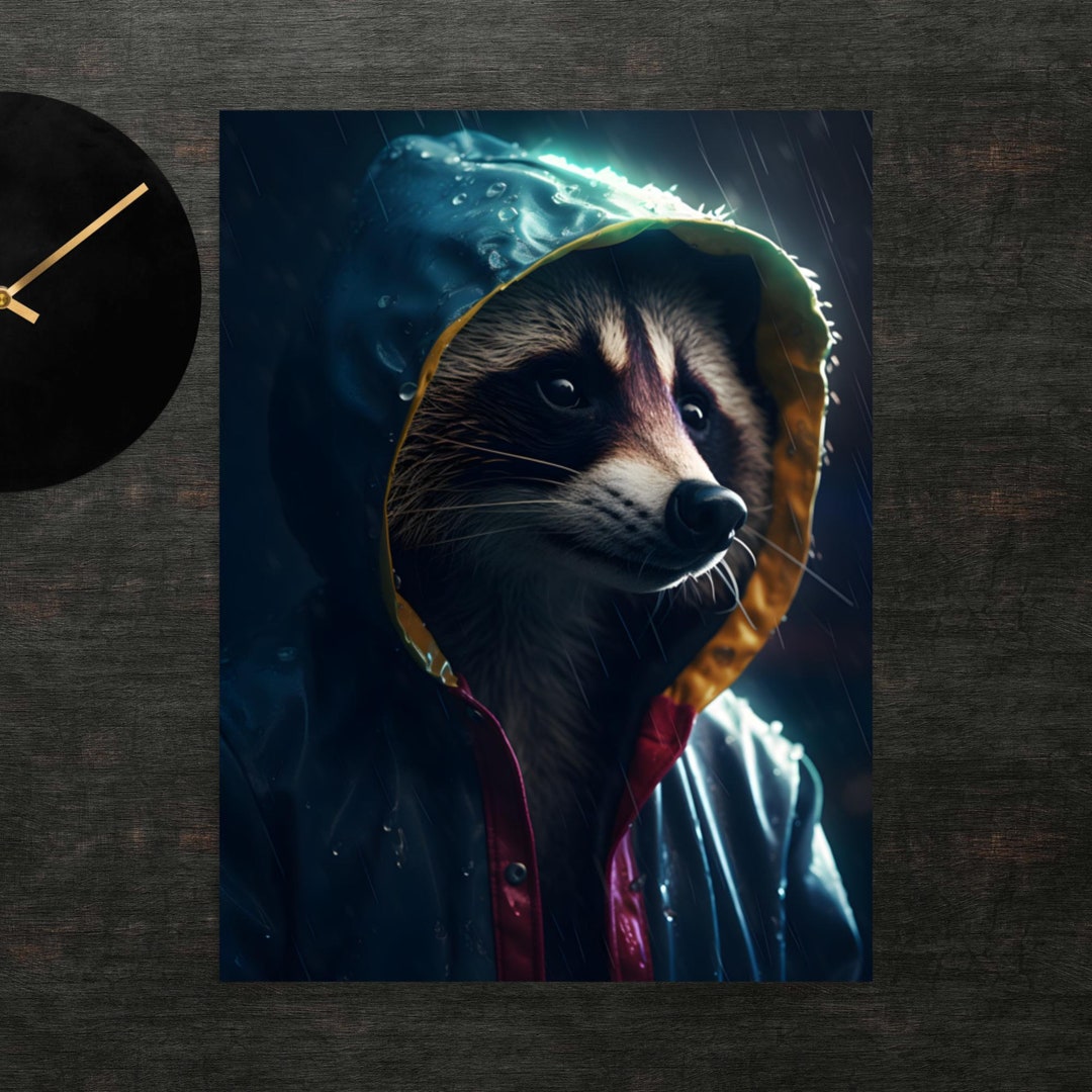 Raccoon in Raincoat Poster | Raccoon Art | Wall Art | Art Print ...