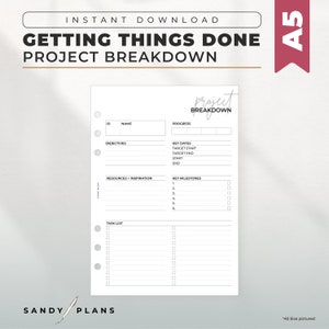 GTD Project Breakdown | A5 | PRINTABLE Planner Insert | Productivity ...