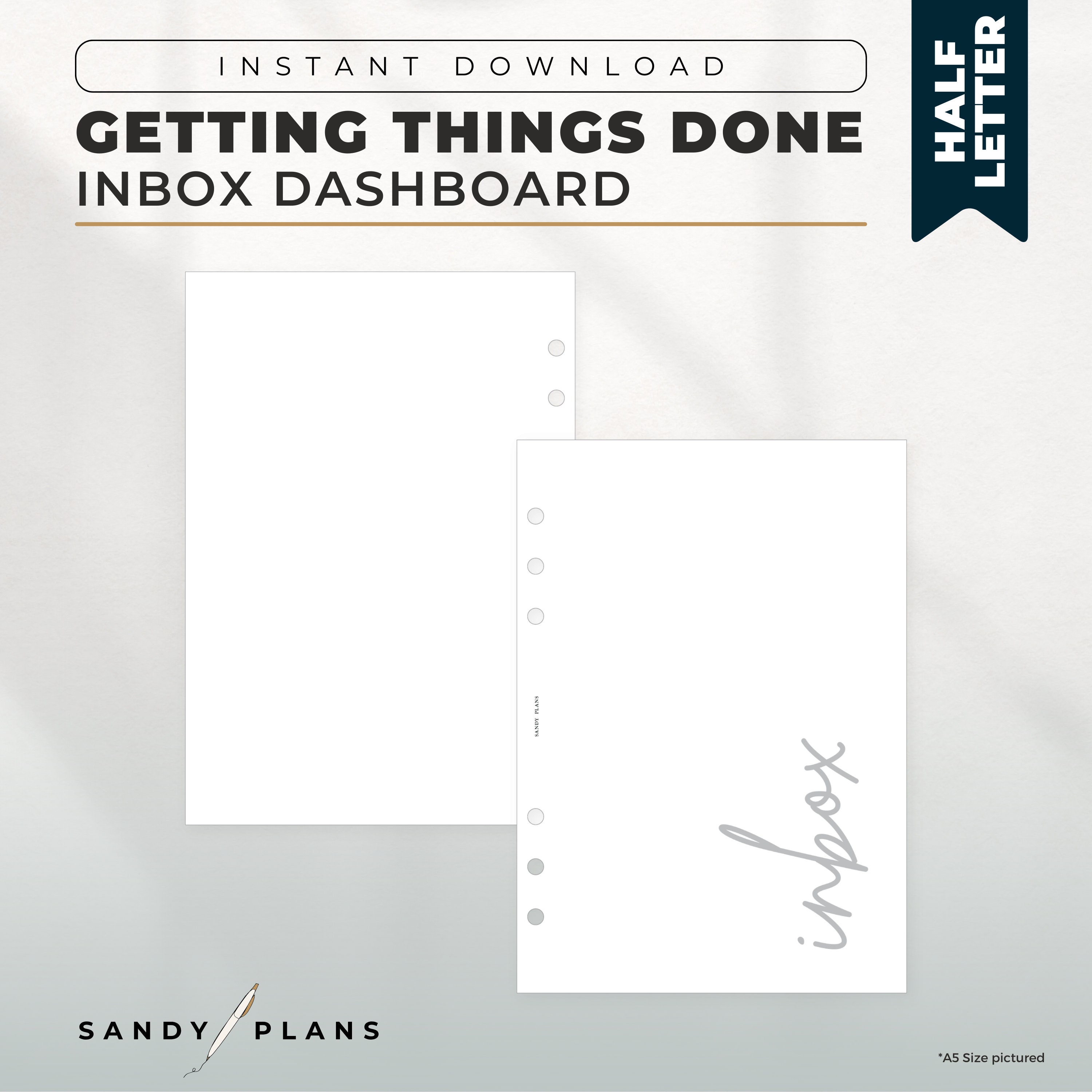 GTD Inbox Dashboard | HALF LETTER | Printable Planner Insert ...