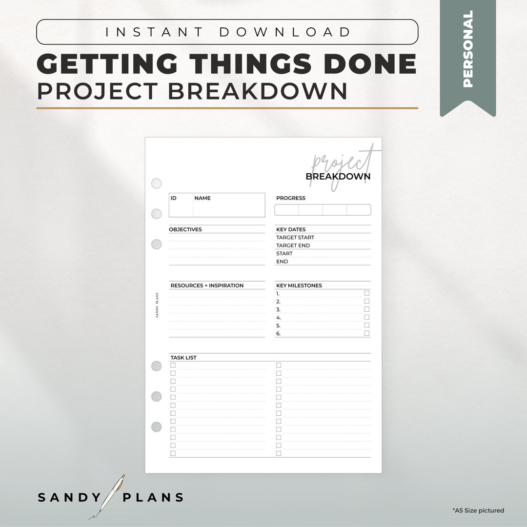 GTD Project Breakdown | PERSONAL | PRINTABLE Planner Insert ...