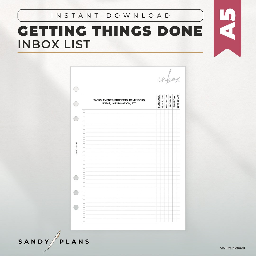 GTD Inbox List | A5 | PRINTABLE Planner Insert | Productivity | Getting ...
