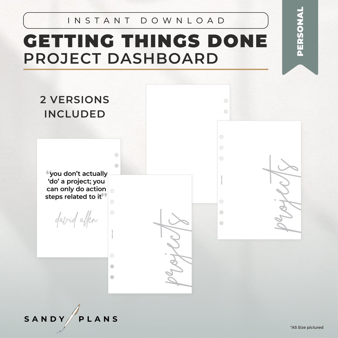 GTD Project Dashboard | PERSONAL | PRINTABLE Planner Insert ...
