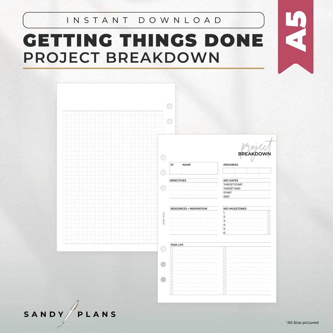 GTD Project Breakdown | A5 | PRINTABLE Planner Insert | Productivity ...