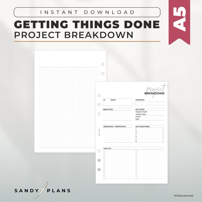 GTD Project Breakdown | A5 | PRINTABLE Planner Insert | Productivity ...