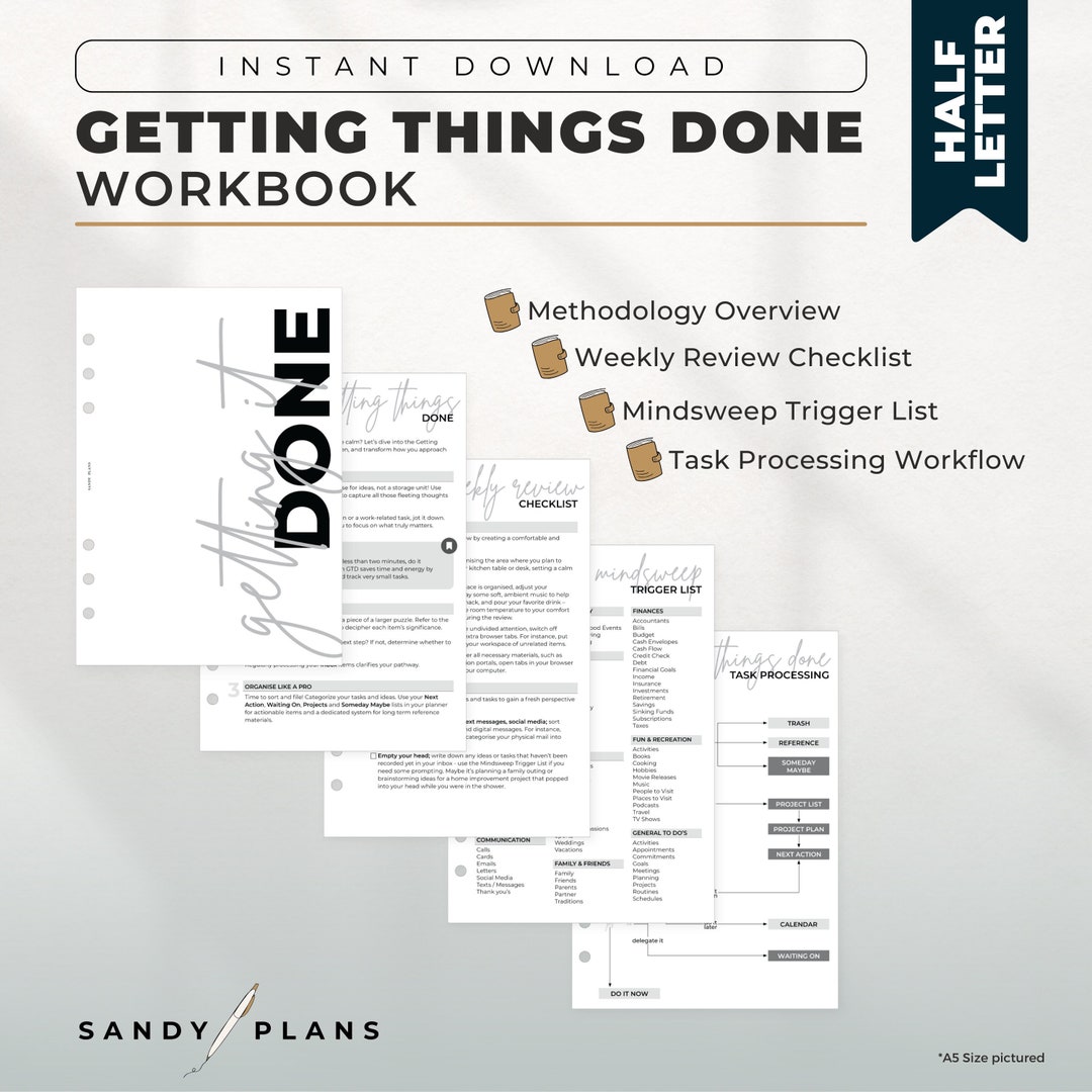 Getting Things Done Workbook | HALF LETTER | PRINTABLE Planner Insert ...