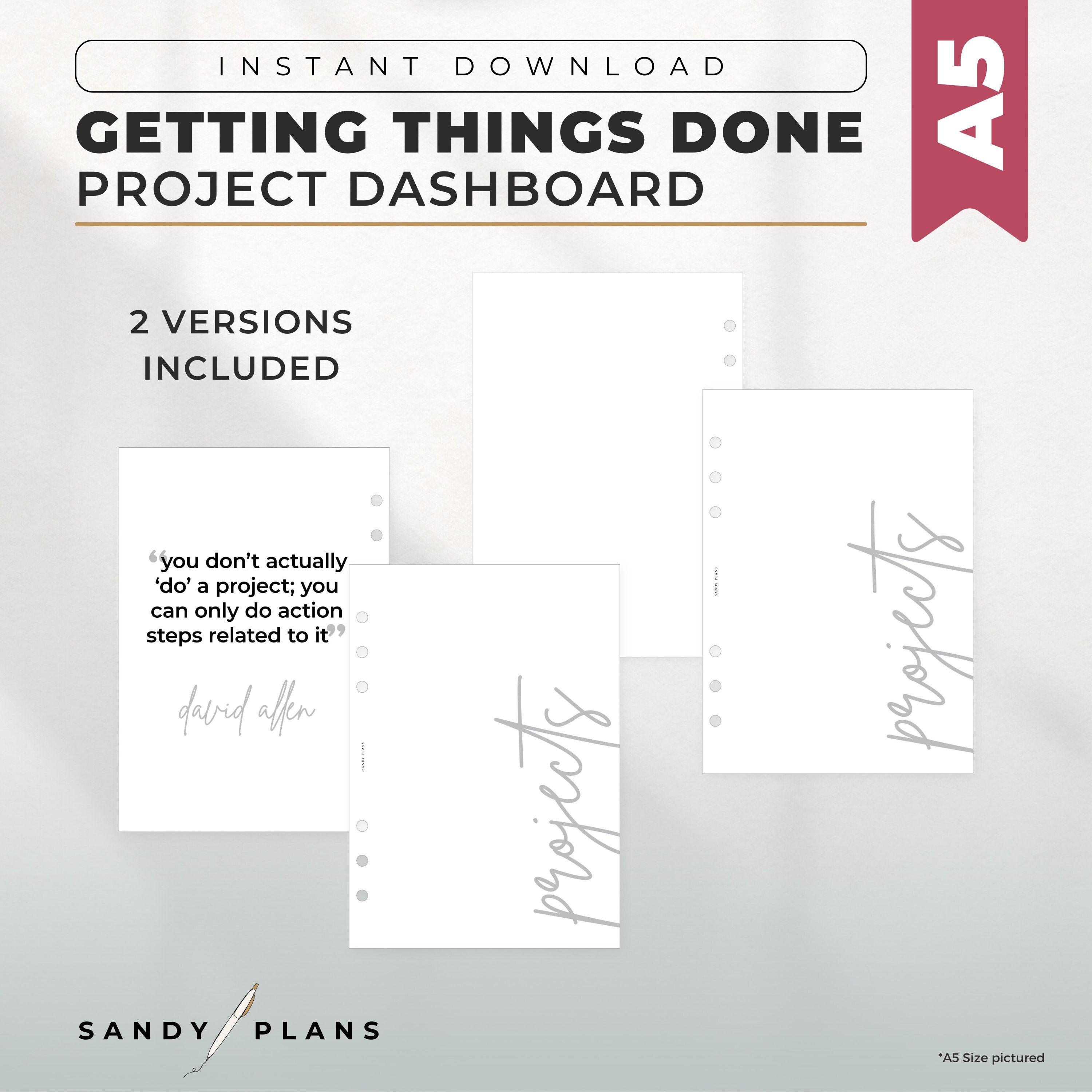 GTD Project Dashboard | A5 | PRINTABLE Planner Insert | Productivity ...