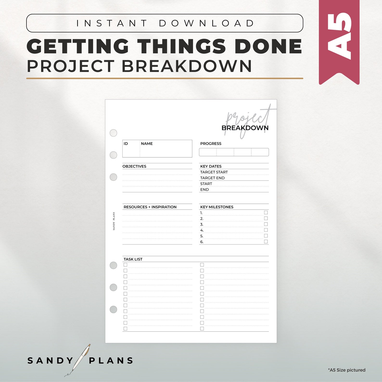GTD Project Breakdown | A5 | PRINTABLE Planner Insert | Productivity ...