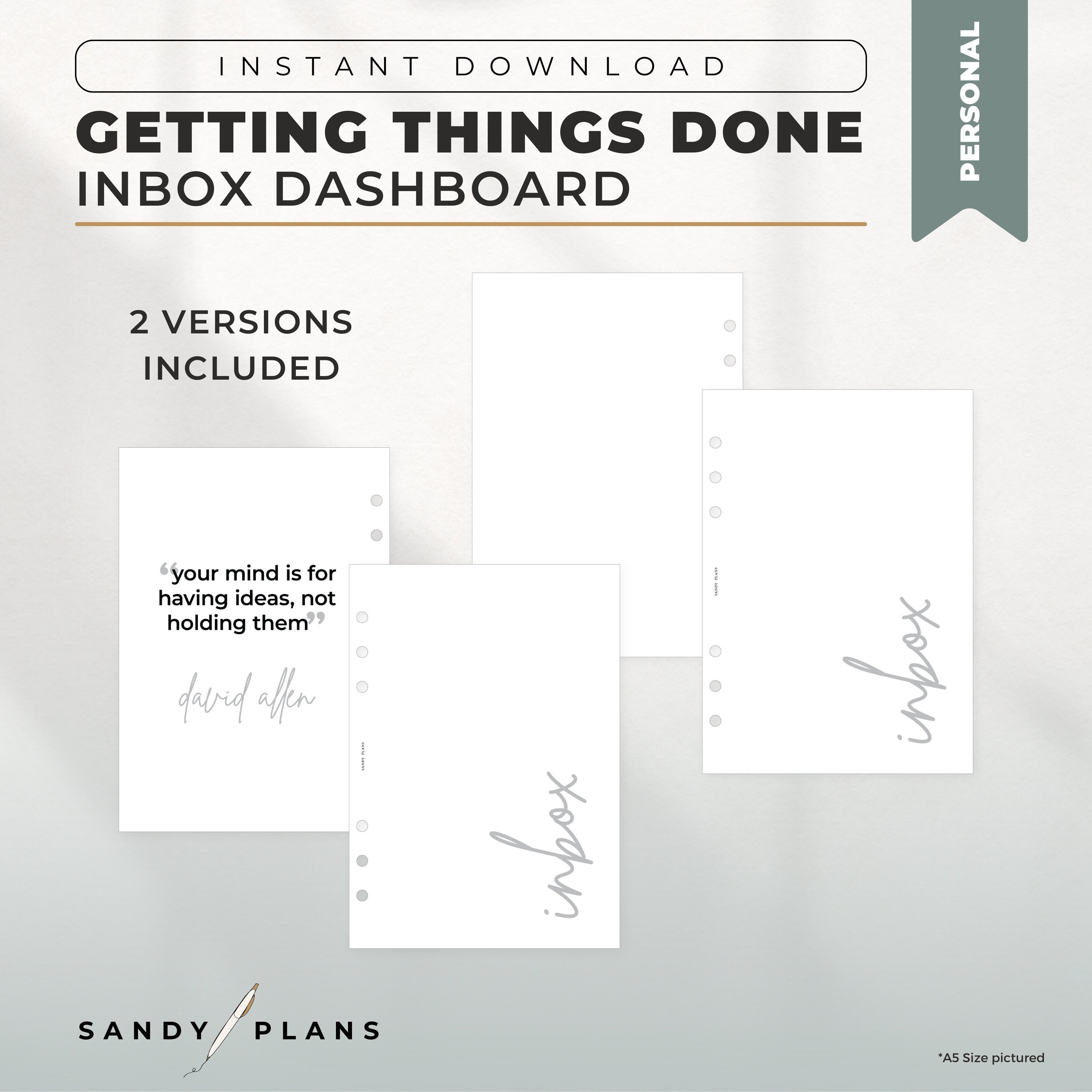 GTD Inbox Dashboard | PERSONAL | PRINTABLE Planner Insert ...