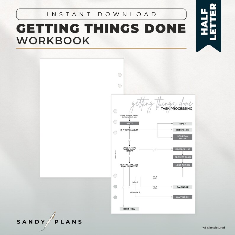 Getting Things Done Workbook | HALF LETTER | PRINTABLE Planner Insert ...