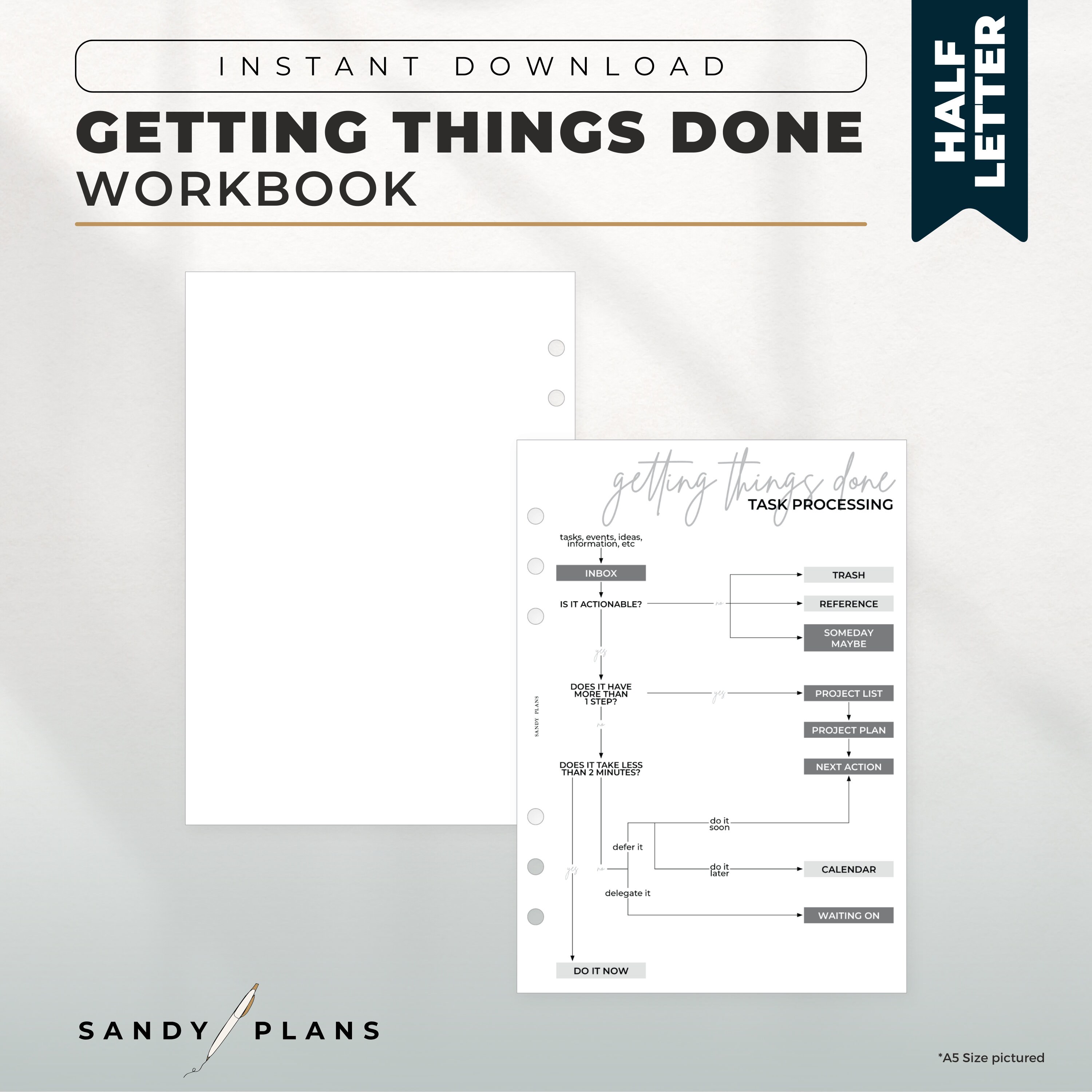 Getting Things Done Workbook HALF LETTER PRINTABLE Planner Insert ...