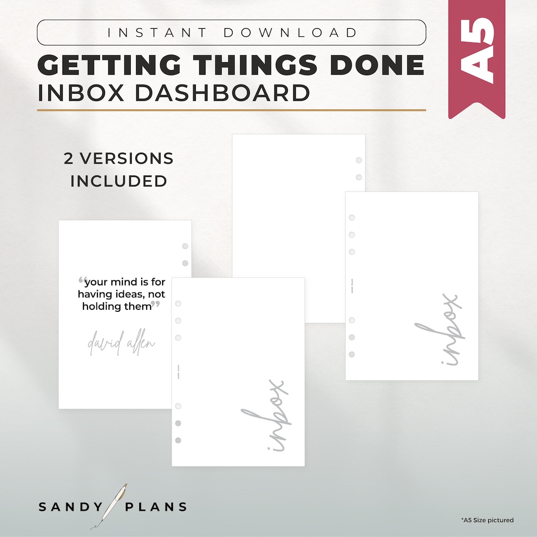 GTD Inbox Dashboard | A5 | PRINTABLE Planner Insert | Productivity ...