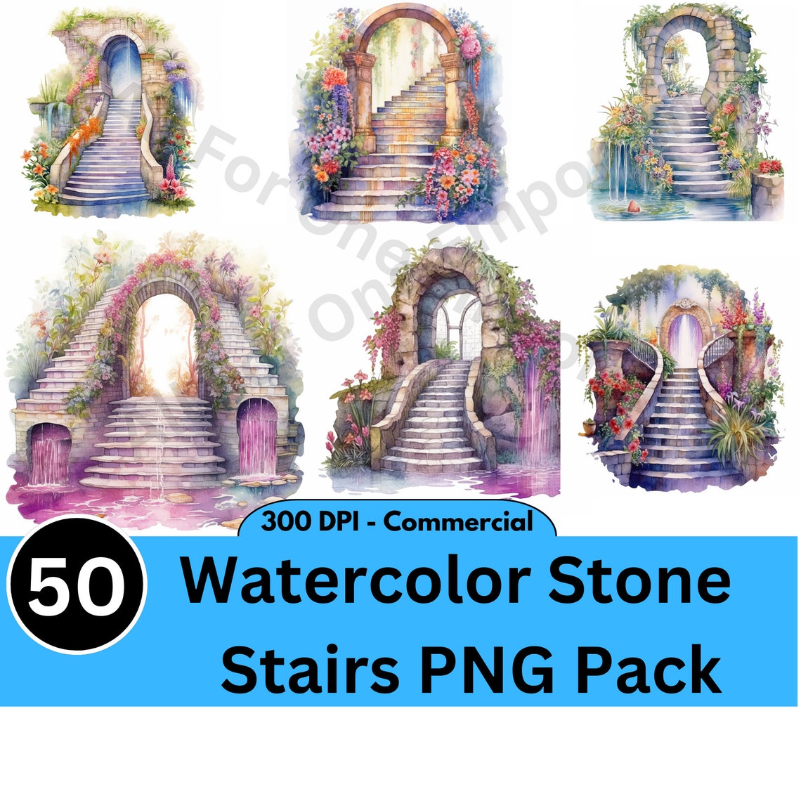 50 Watercolor Stone Stairs PNG Bundle Spring Garden Fairy Steps PNG ...