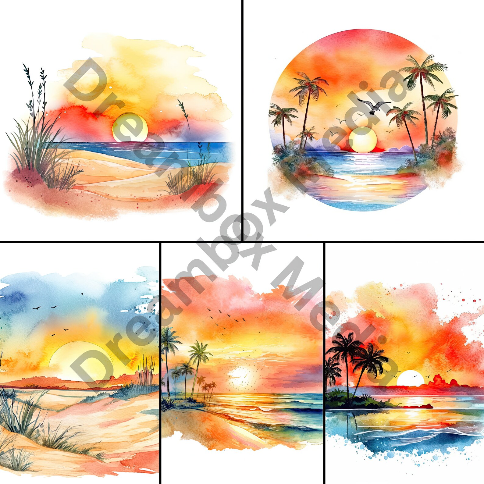 50 Sunset Clipart, Sunset SVG PNG, Commercial Use, Watercolor Beach ...