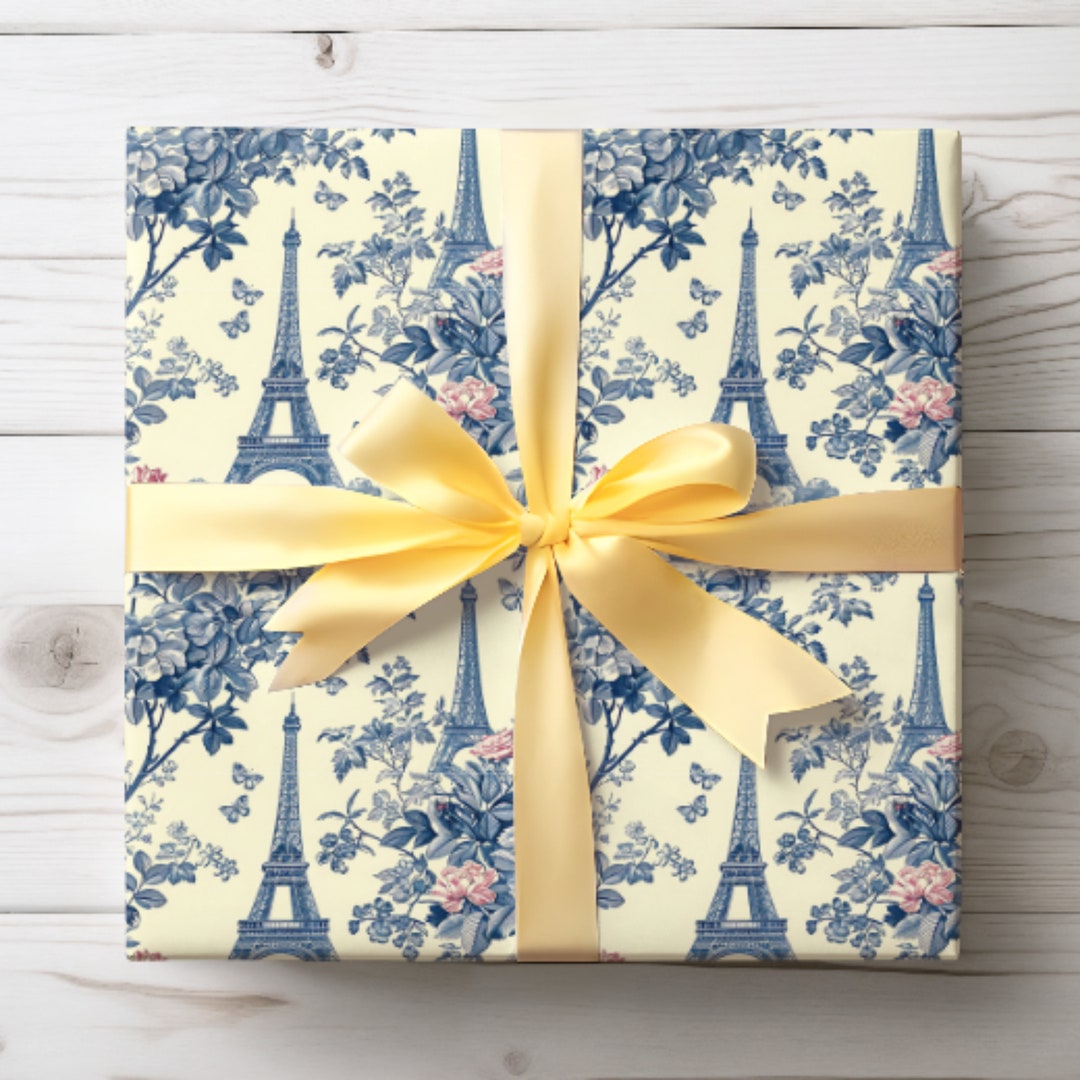 Paris Chinoiserie Wrapping Paper, Eiffel Tower Gift Wrap, French Toile ...