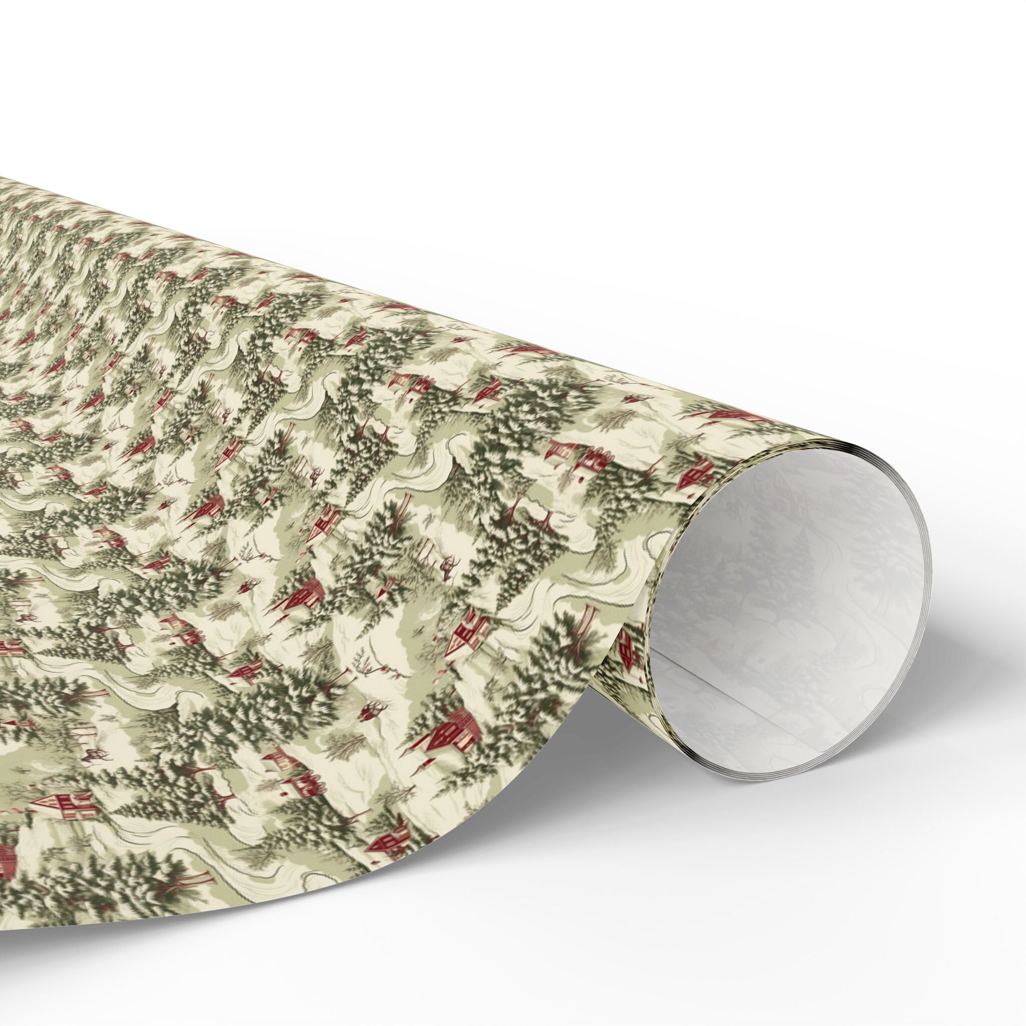 Vintage Christmas Toile Gift Wrapping Paper, Green Gift Wrap Roll ...