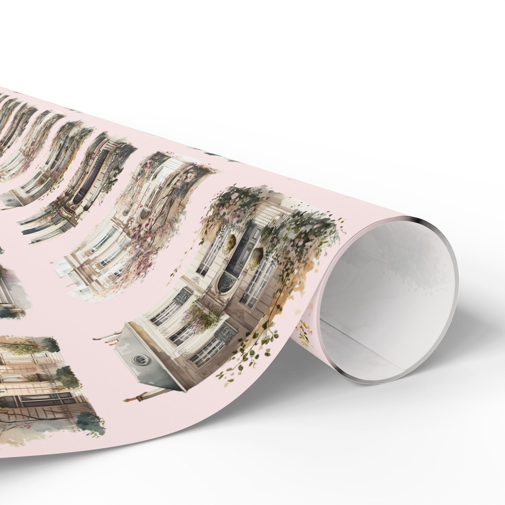 Paris Wrapping Paper, Pink Paris Houses Git Wrap Roll, Paris Birthday ...