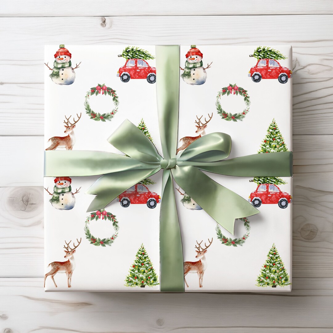 Christmas Wrapping Paper, Classic Holiday Gift Wrap, Christmas Wreaths ...