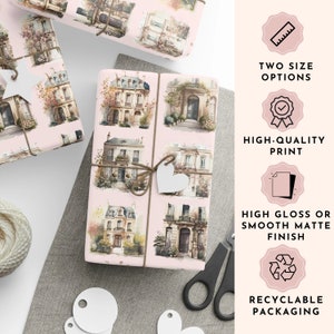 Paris Wrapping Paper, Pink Paris Houses Git Wrap Roll, Paris Birthday ...