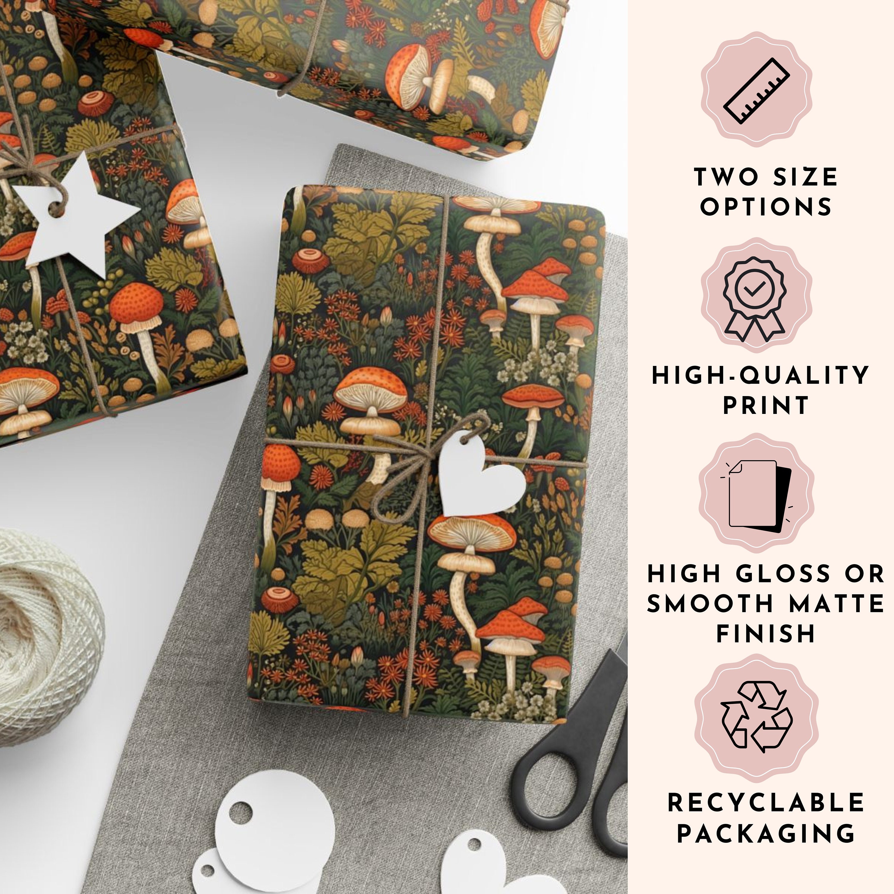 Cottagecore Wrapping Paper Mushrooms, Fall Birthday Gift Wrap ...