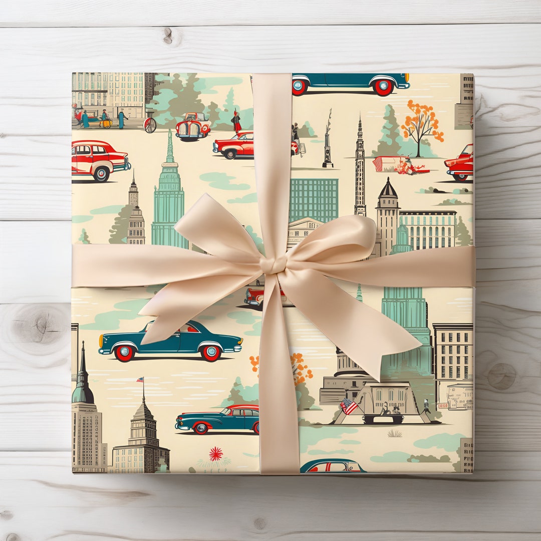 Vintage New York Wrapping Paper, New York Gift Wrap Roll, NYC Christmas ...