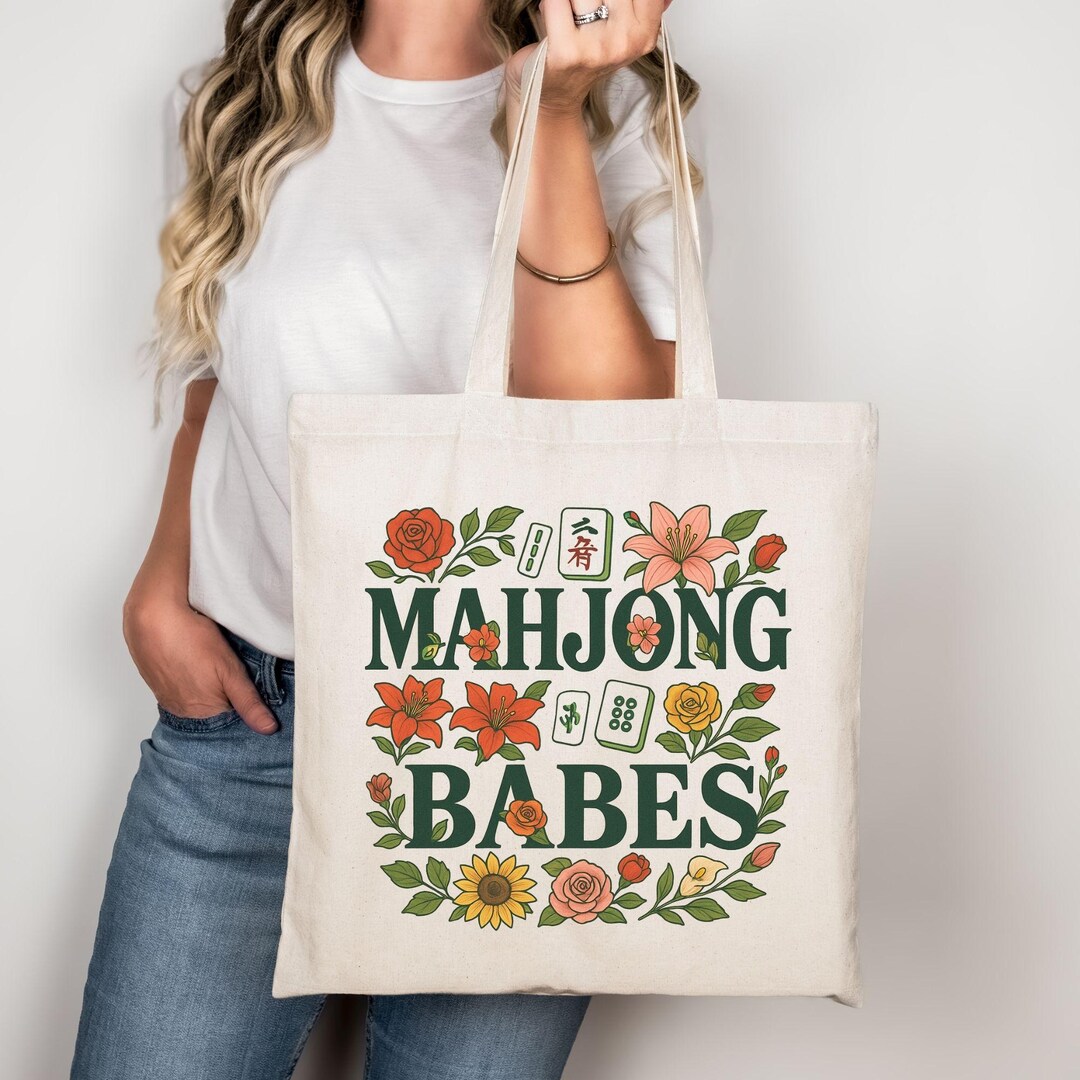 Mahjong Babes Tote Bag, Funny Mahjong Gift, Mahjong Club Bag, Floral ...