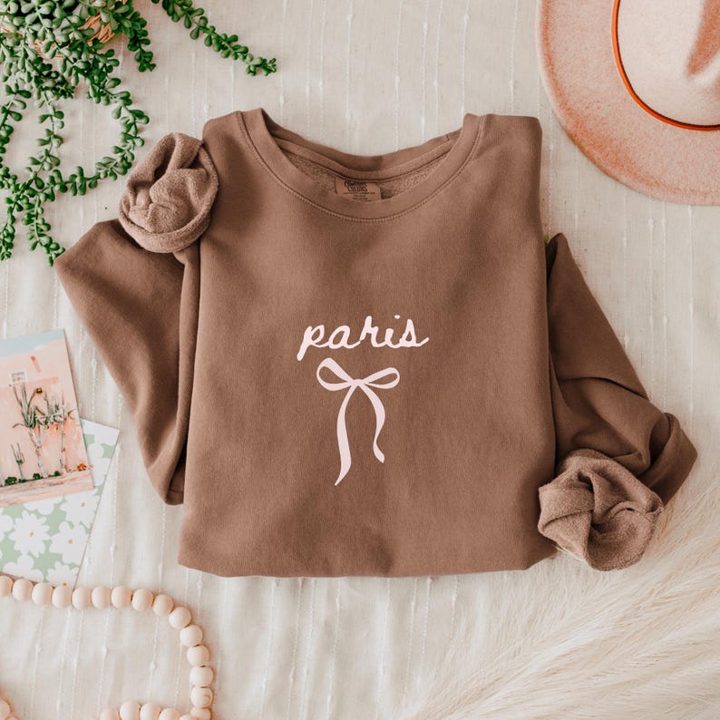 Paris Sweatshirt, Cute Comfort Colors® Feminine Paris Bow Crewneck ...