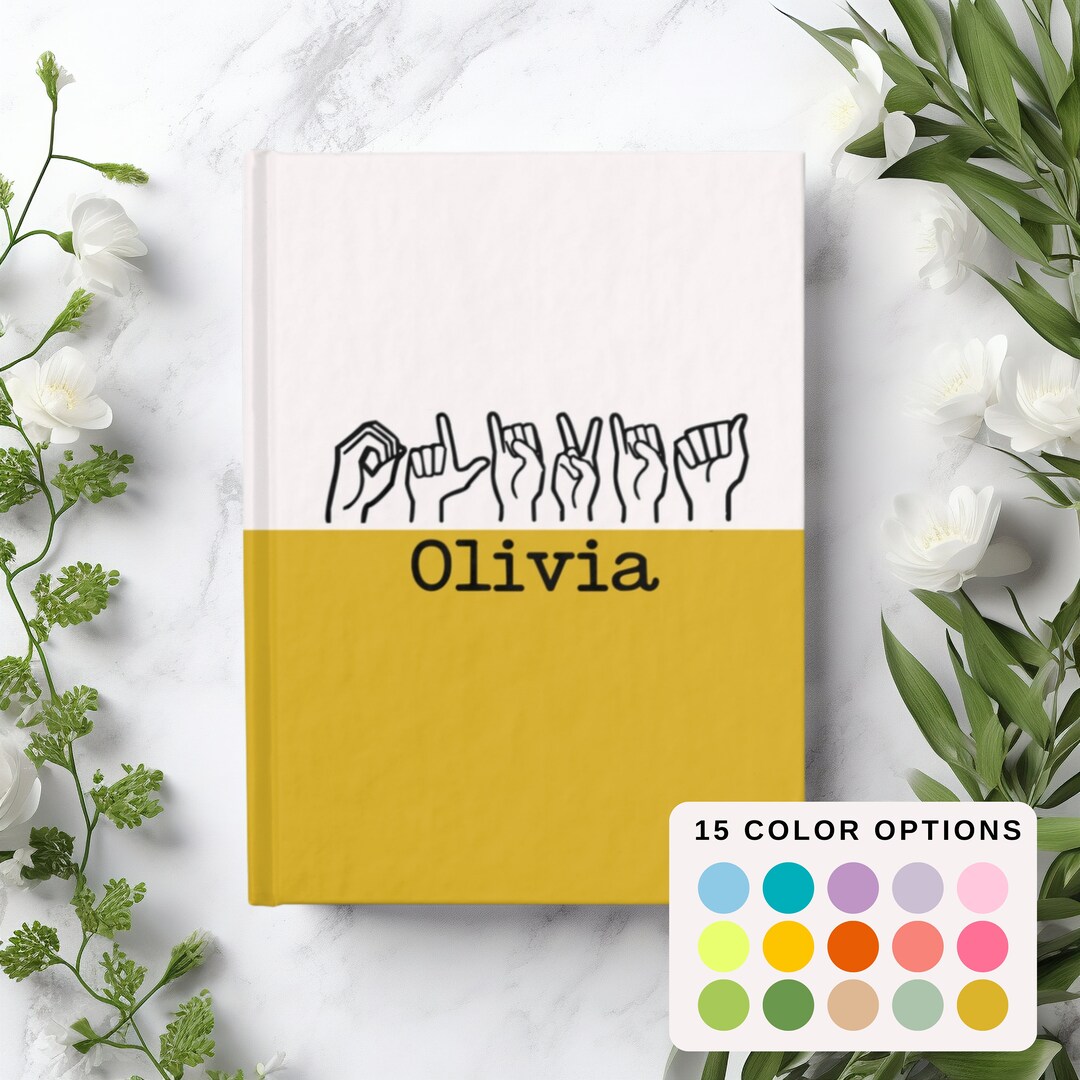 Personalized ASL Name Notebook, Blank Lined Journal, ASL Gift for ...