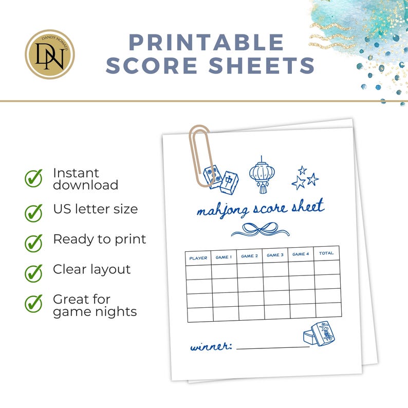 Printable Mahjong Score Sheet, Digital Download, Mah Jongg Scoring Card ...