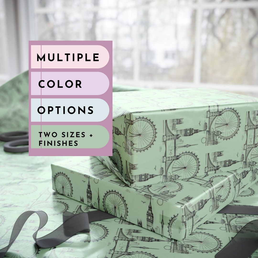 Green London Wrapping Paper, London Gift Wrap Roll, Holiday Gift ...