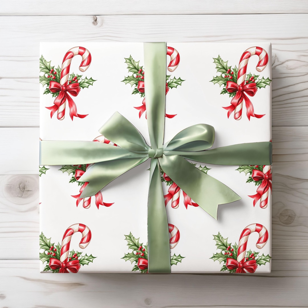 Candy Cane Gift Wrapping Paper, Chrtistmas Gift Wrap, Cute Holiday Gift ...