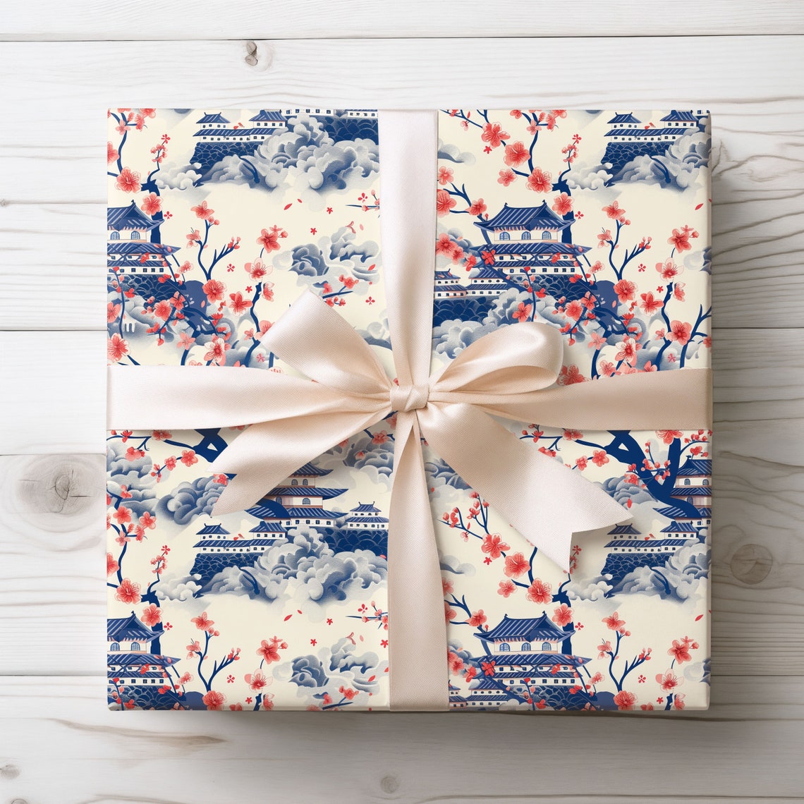 Japan Toile Gift Wrapping Paper, Japanese Landscape Gift Wrap, Birthday ...