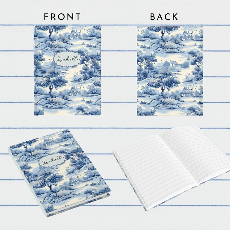 Custom Toile Pattern Journal Personalized Hardcover Notebook, Gift for ...