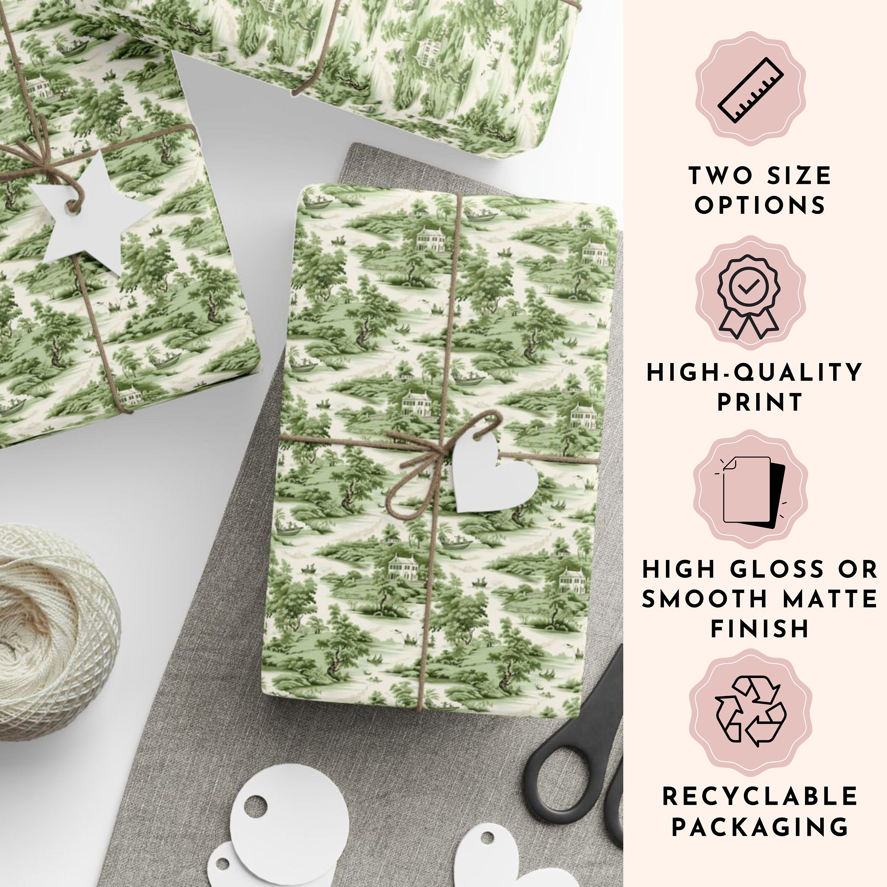 Green Toile Wrapping Paper, Chinoiserie Gift Wrap Roll, Birthday ...