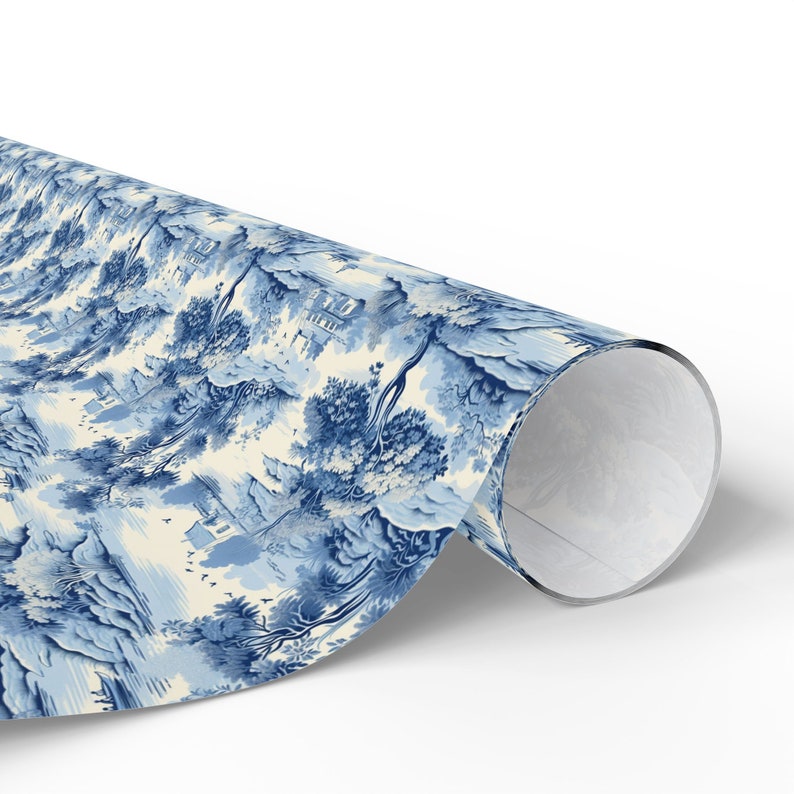 Blue Toile Wrapping Paper, Chinoiserie Gift Wrap Roll, Birthday ...