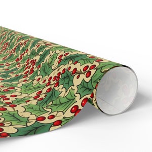 Mistletoe Vintage Christmas Wrapping Paper, Christmas Gift Wrap Holiday ...