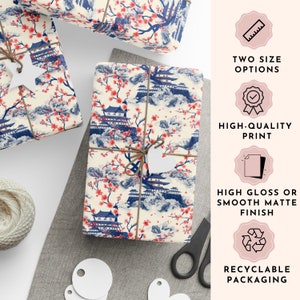 Japan Toile Gift Wrapping Paper, Japanese Landscape Gift Wrap, Birthday ...