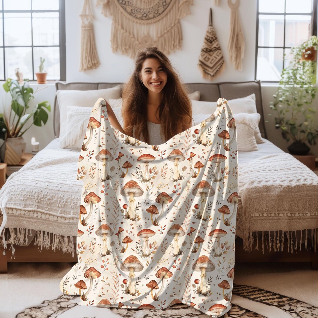 Cute Mushroom Blanket, Cottagecore Decor Nature Lover Gift Couch Throw ...