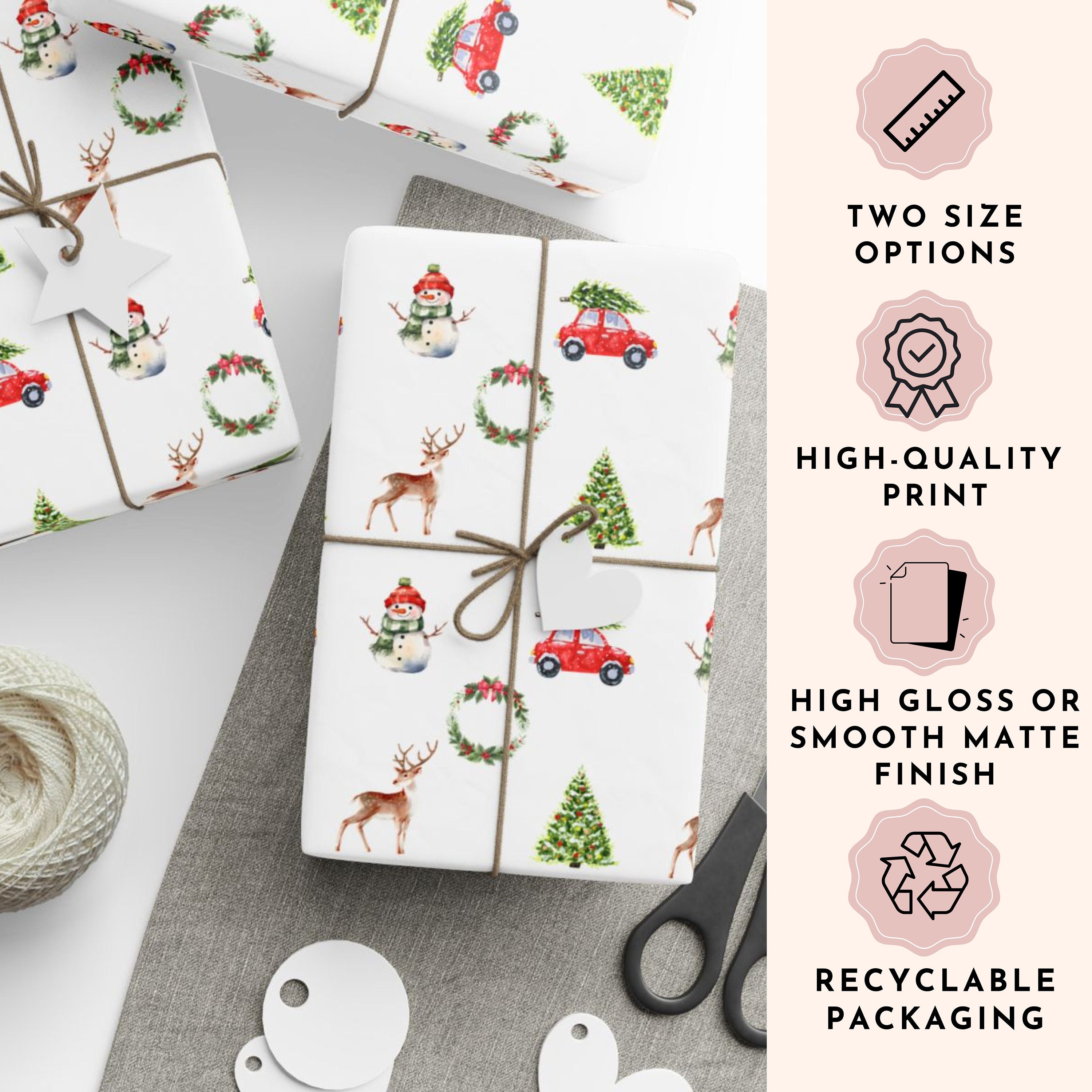 Christmas Wrapping Paper, Classic Holiday Gift Wrap, Christmas Wreaths ...