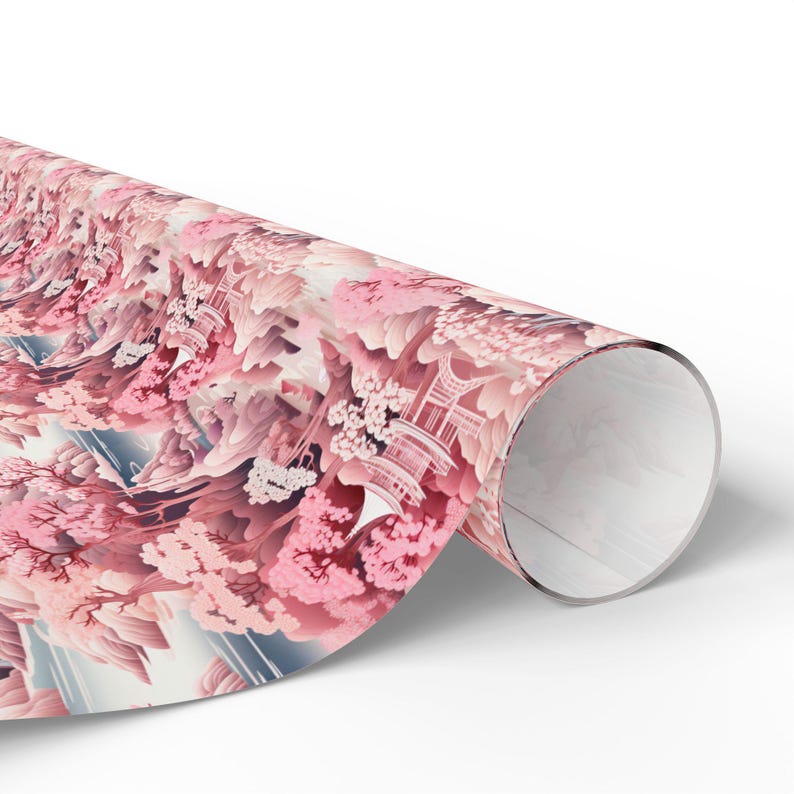 Sakura Toile Wrapping Paper, Pink Chinoiserie Wrapping, Birthday Gift ...