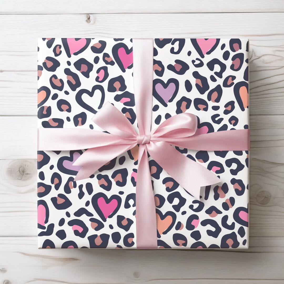 Leopard Print Gift Wrap, Colorful Hearts Wrapping Paper, Valentines ...