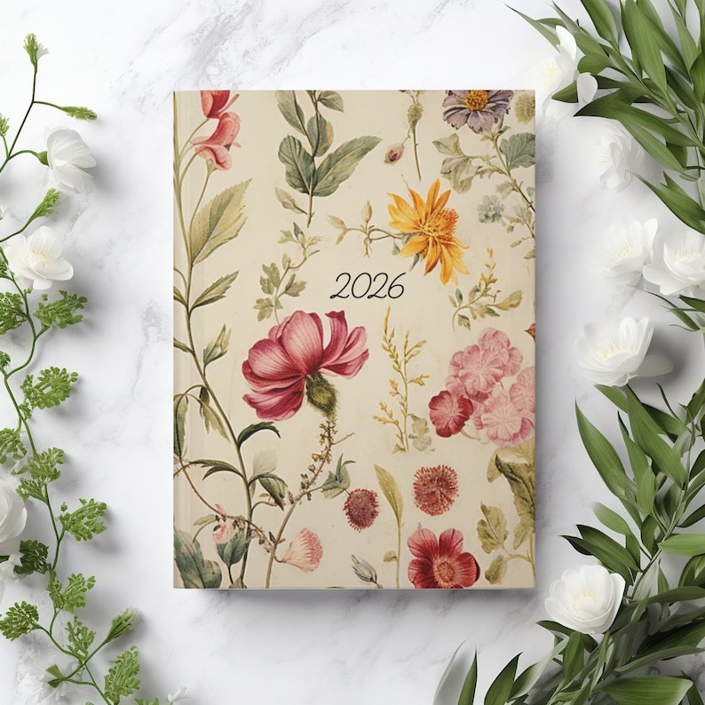 Custom Floral Planner 2026, Personalized Lined Hardcover Notebook, Fall ...