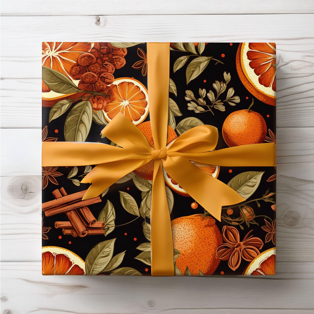 Citrus Winter Wrapping Paper, Christmas Gift Wrap, Oranges Wrapping ...