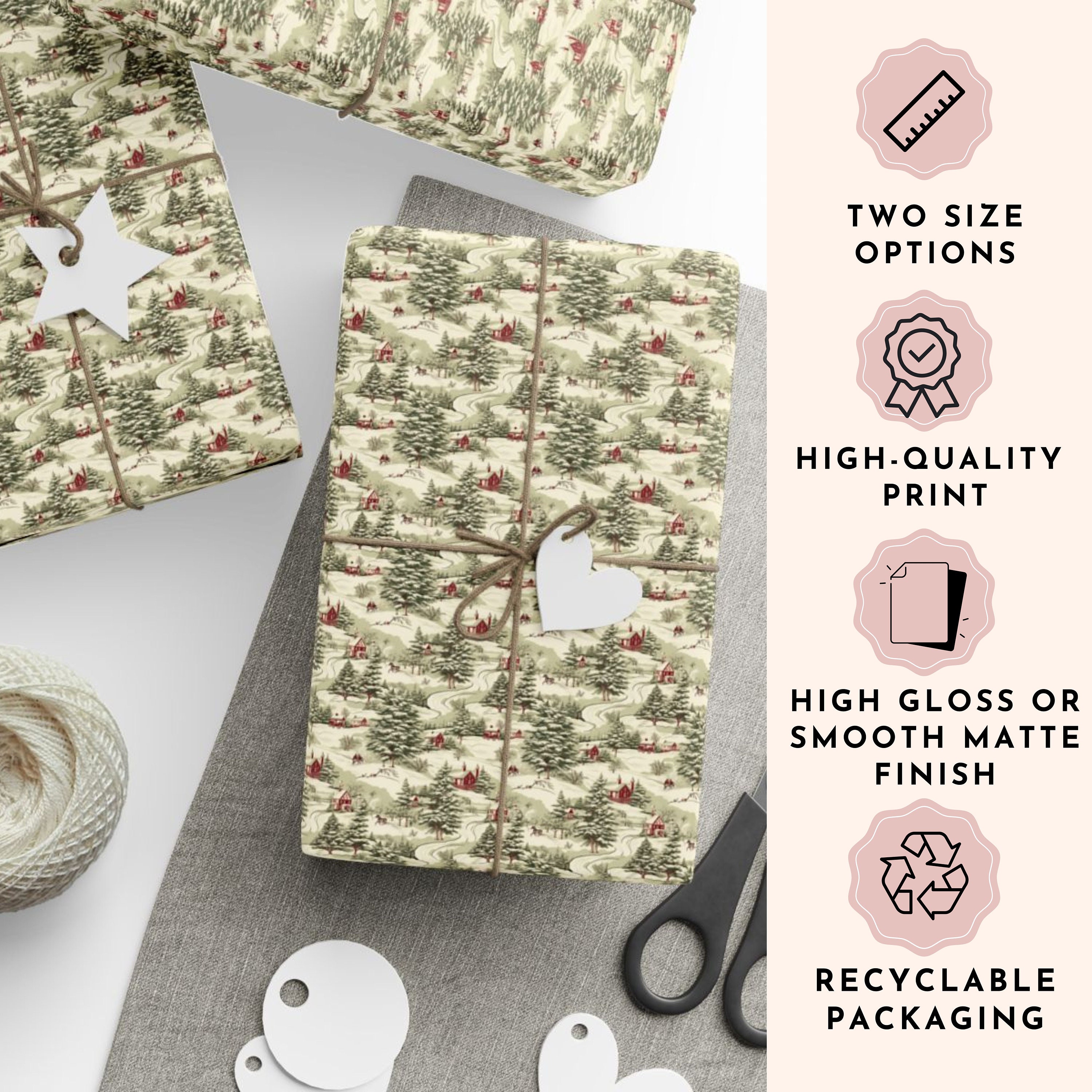 Vintage Christmas Toile Gift Wrapping Paper, Green Gift Wrap Roll ...