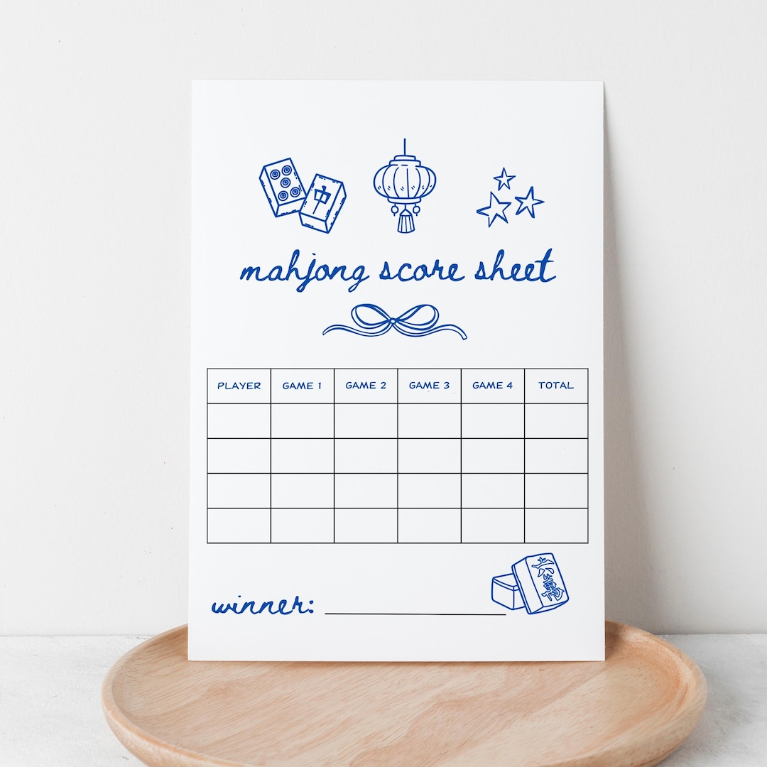 Printable Mahjong Score Sheet, Digital Download, Mah Jongg Scoring Card ...
